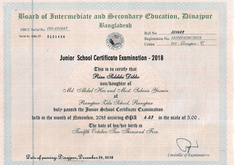 Dibbo JSC Certificate | PDF