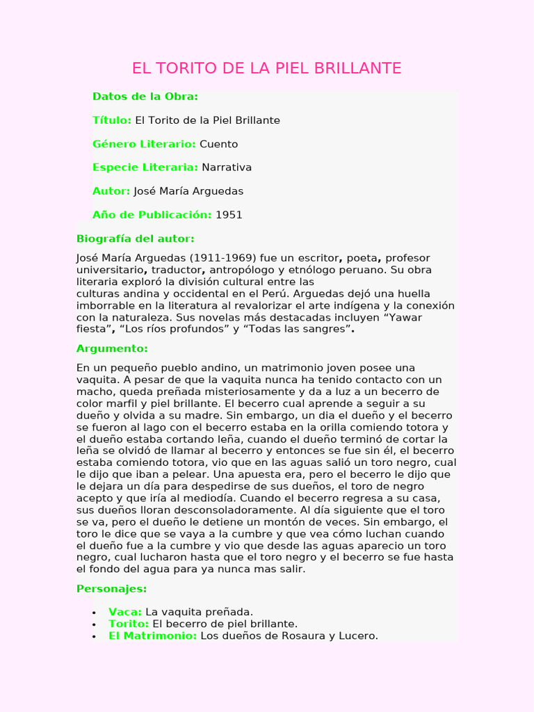 Género del cuento "El Torito" | PDF