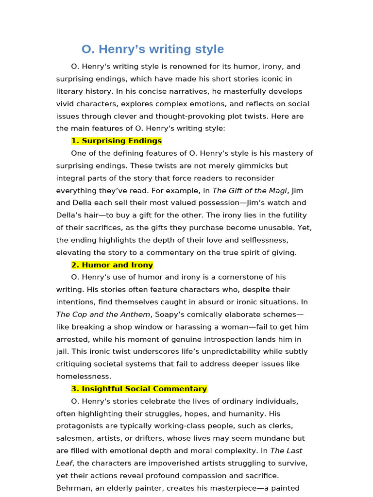 Humor and Irony in O. Henry's Style | PDF | Kidnapping | Humour