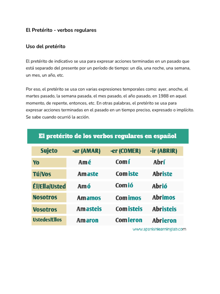 Uso del Pretérito en Verbos Españoles | PDF | Lingüística