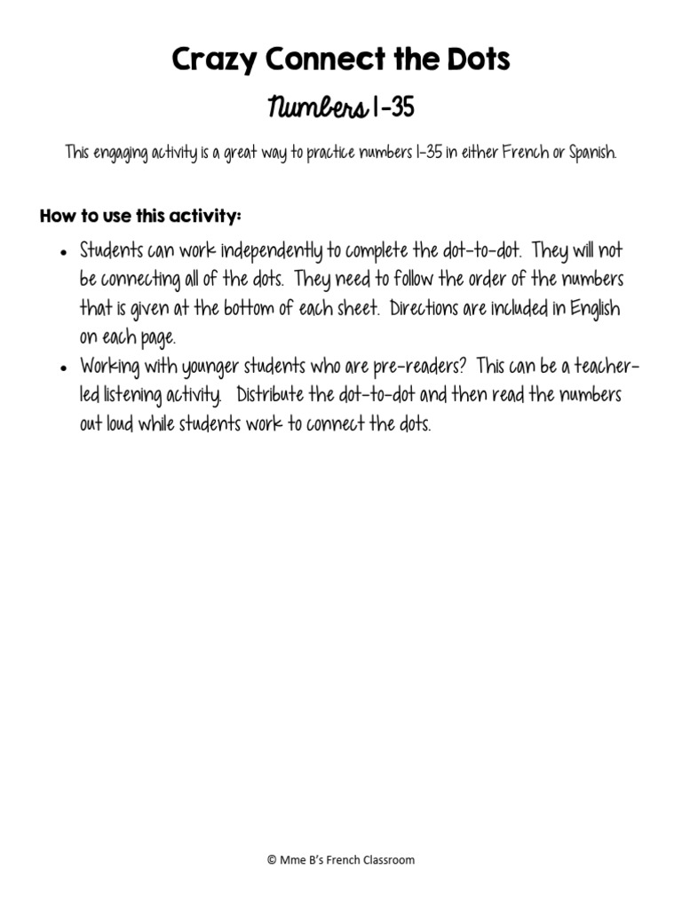 Crazy Connect The Dots Dot To Dot French Numbers Spanish Numbers To 35 ...