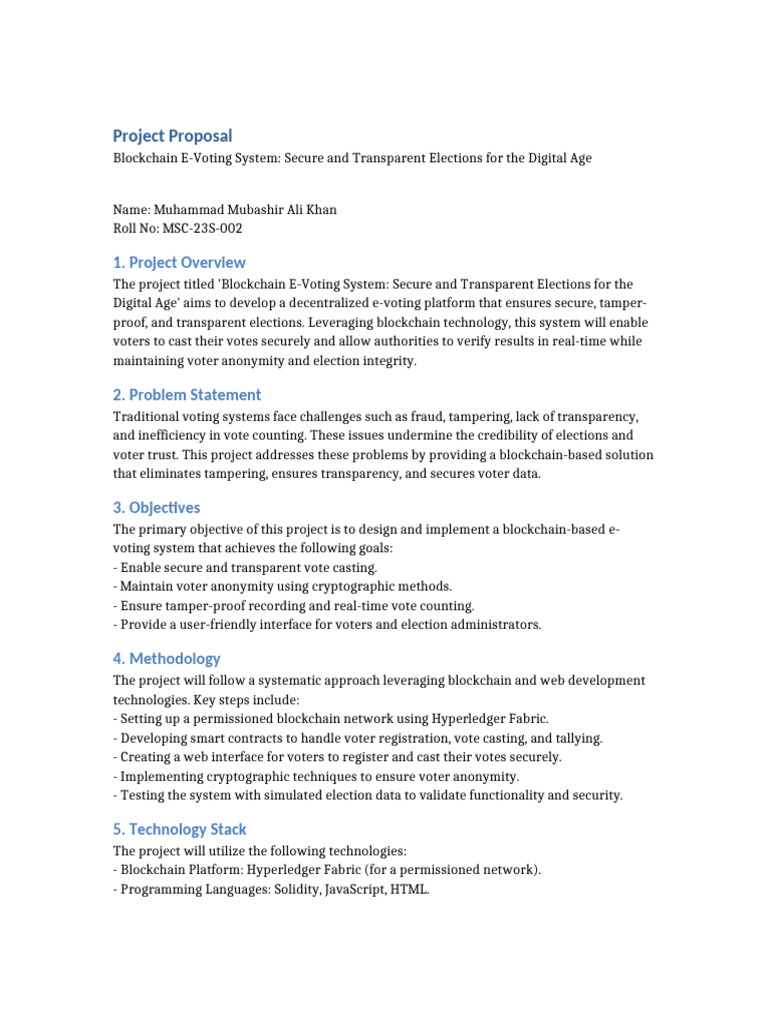 Blockchain E-Voting Project Proposal | PDF | Electronic Voting | Computing