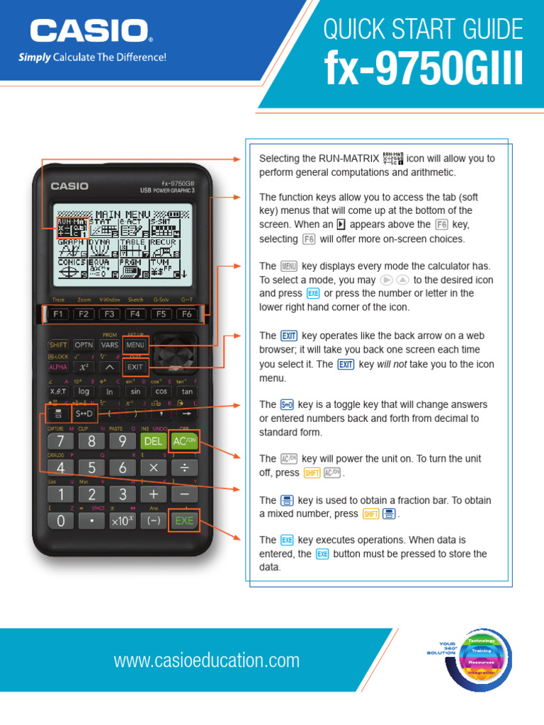 Casio FX 9750GIII QSG | PDF | Equations | Function (Mathematics)