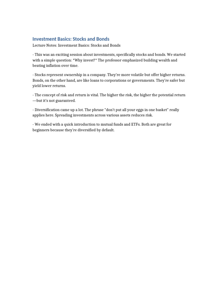 Investment Basics: Stocks and Bonds | PDF