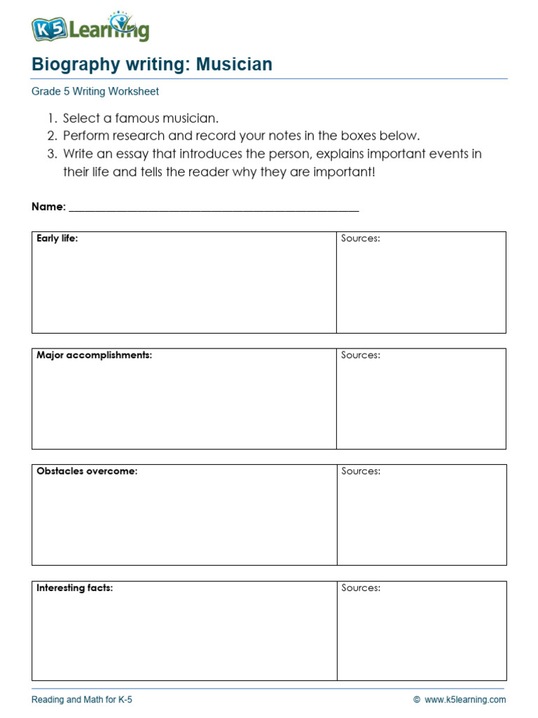 Grade 5 Biographical Writing PFW | PDF