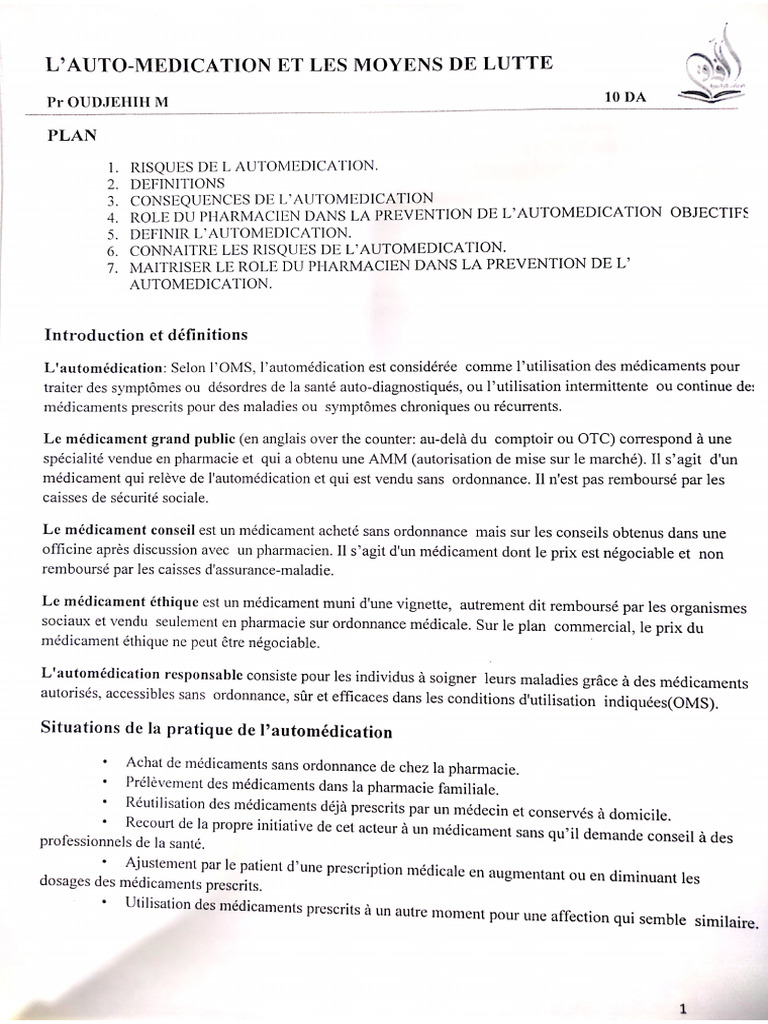 L'automedication Et Le Moyens de Lutte | PDF