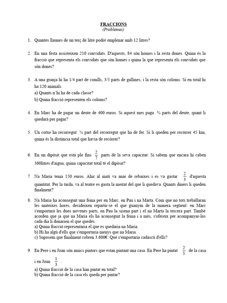 Problemes Fraccions 3r Eso | PDF
