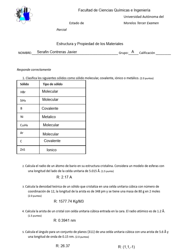 Examen Parcial: Estructura de Materiales | PDF