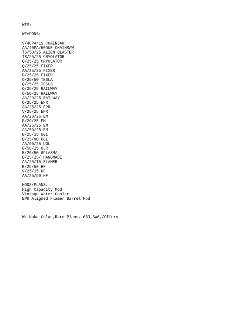 Fallout Weapon and Mod Inventory List | PDF