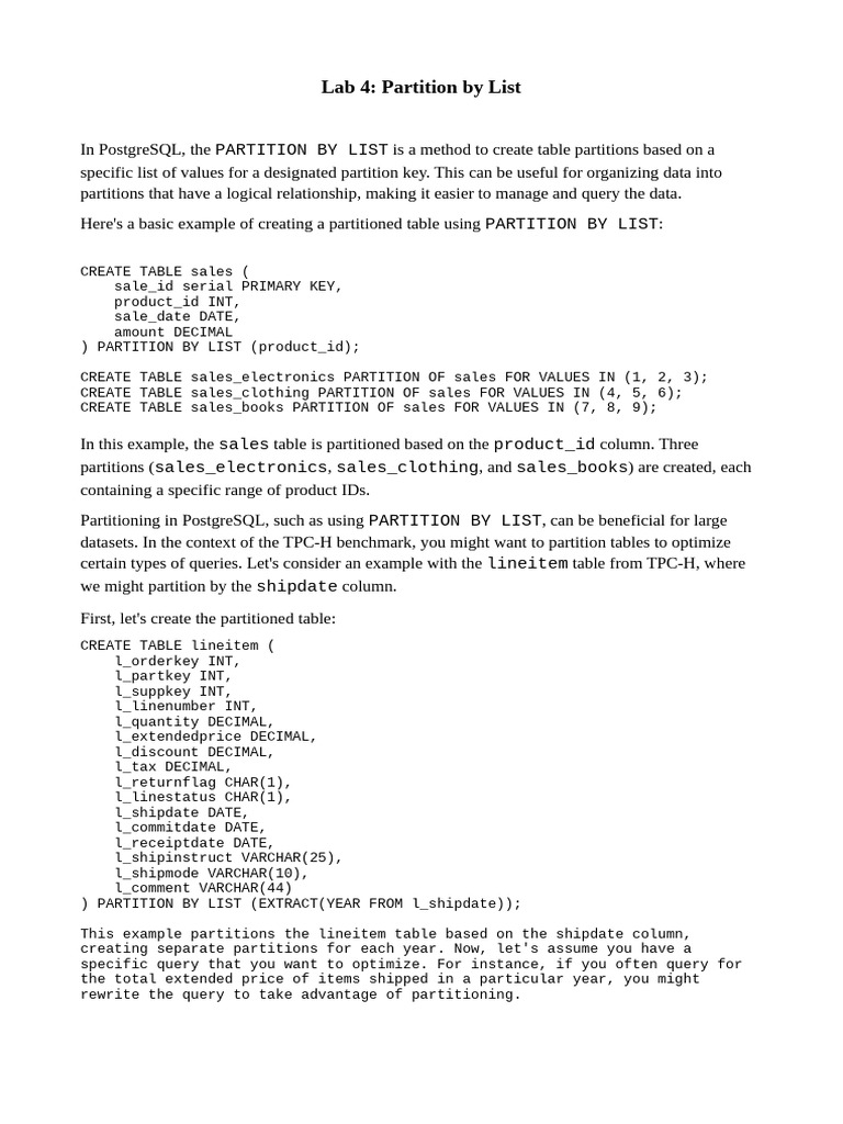 Lab4 Partitioning Pdf Postgre Sql Information Science