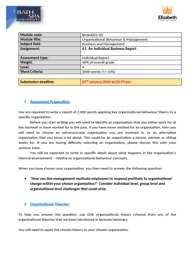 Assessment 1 (OBM) Individual Business Report | PDF | Social Psychology ...