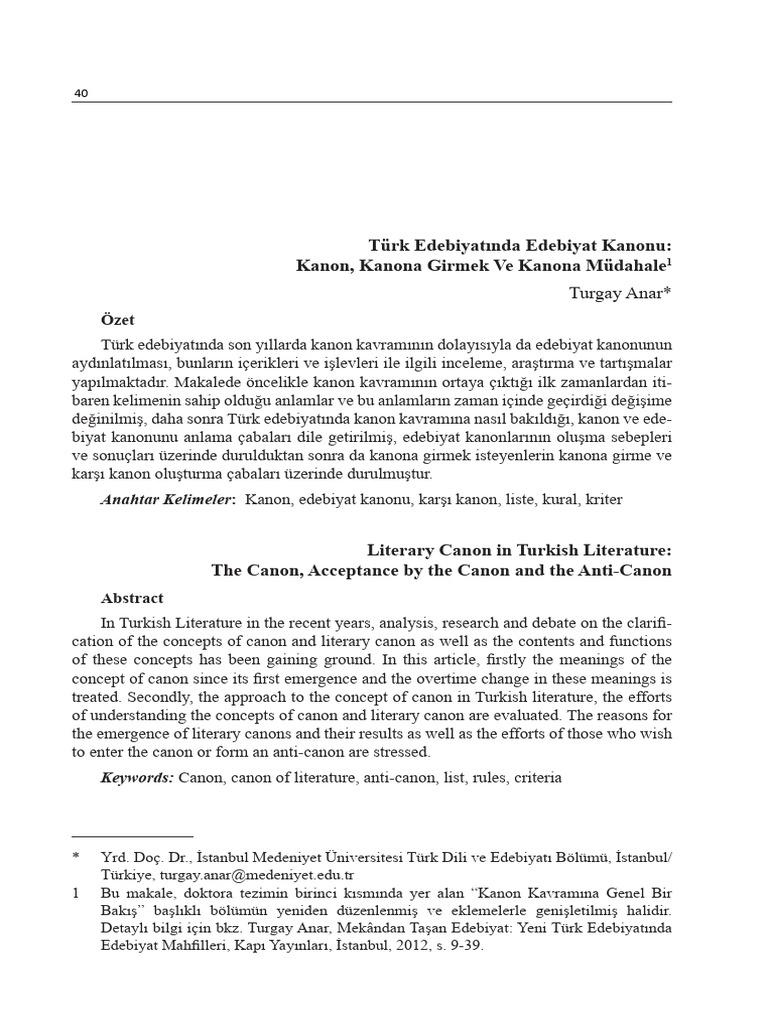 T - RK Edebiyat - Nda Edebiyat Kanonu - Kanon, Kanona Girmek Ve Kanona M - Dahale (#85517 ...