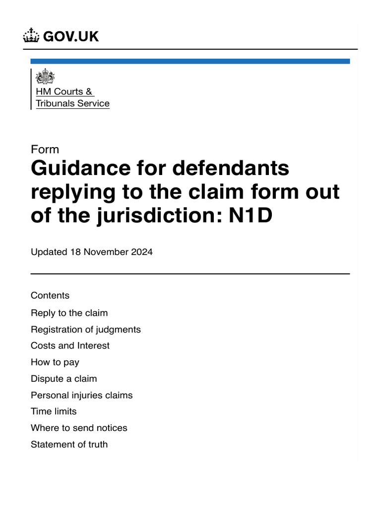 Guidance For Defendants Replying To The Claim Form Out of The ...