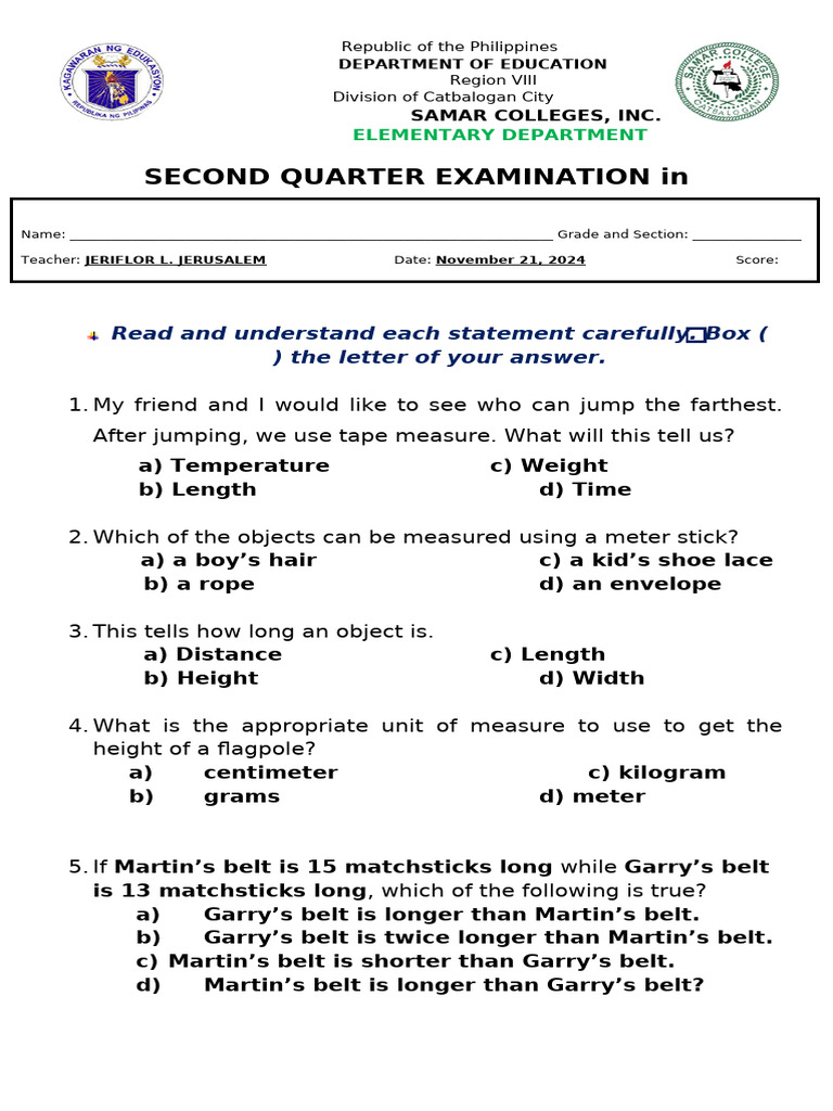 TQ_Q2 MATHEMATICS_2024-2025 | PDF | Metrology