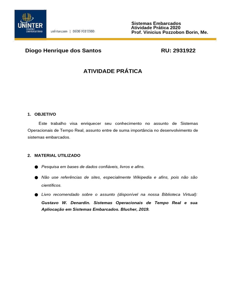 SISTEMAS EMBARCADOS - ATIVIDADE PRATICA 2021 - PESQUISA - RTOS | PDF ... SISTEMAS EMBARCADOS - ATIVIDADE PRATICA 2021 - PESQUISA - RTOS | PDF ...