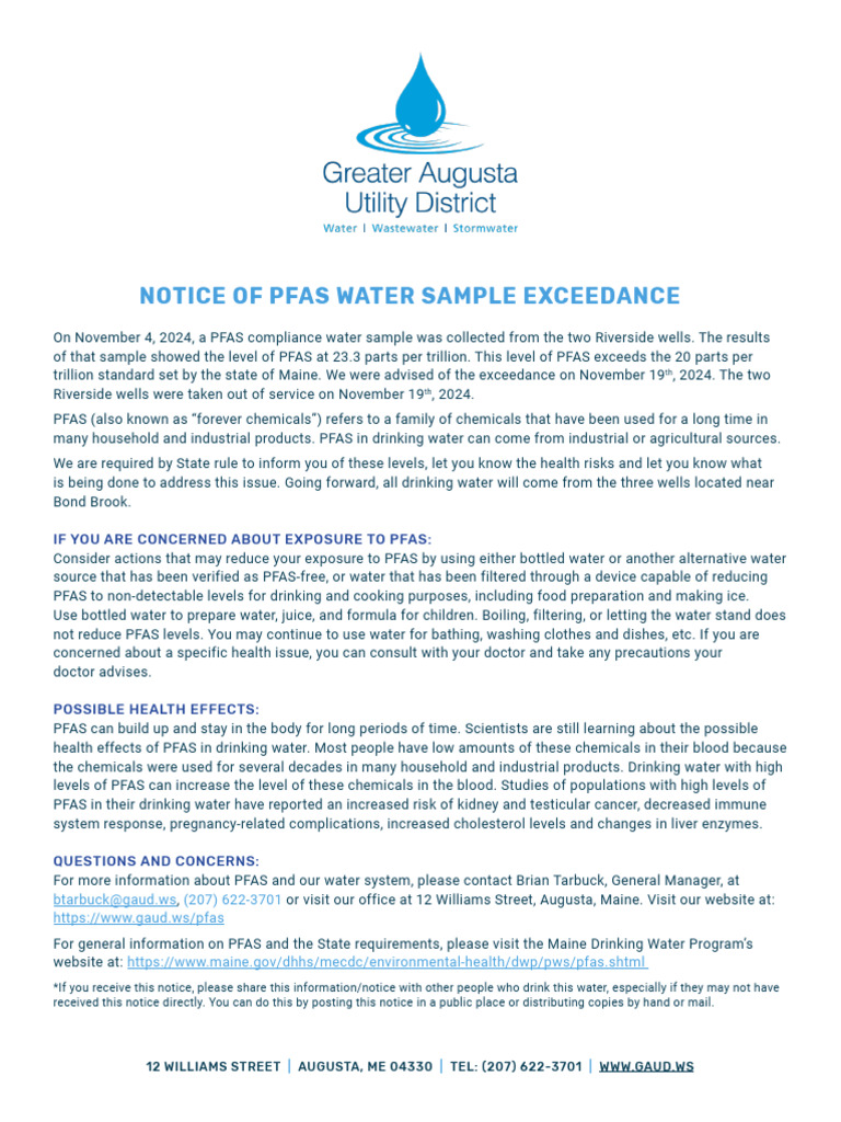 PFAS Water Sample Exceedance Notice | PDF | Water | Drinking Water