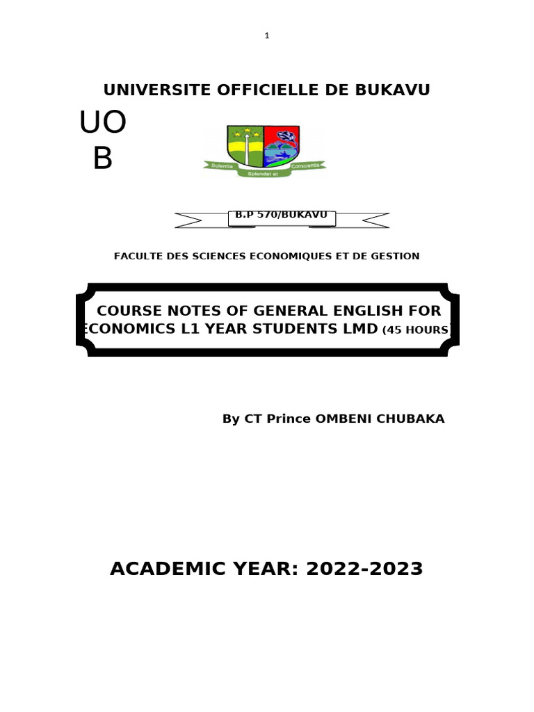 BAC1 ECO 2022-2023 | PDF | Verb | Pronoun