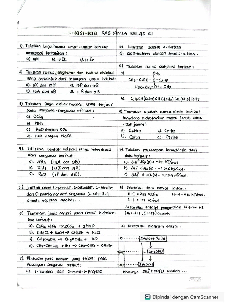 Kisi-Kisi SAS Kimia XI 2024-2025 | PDF