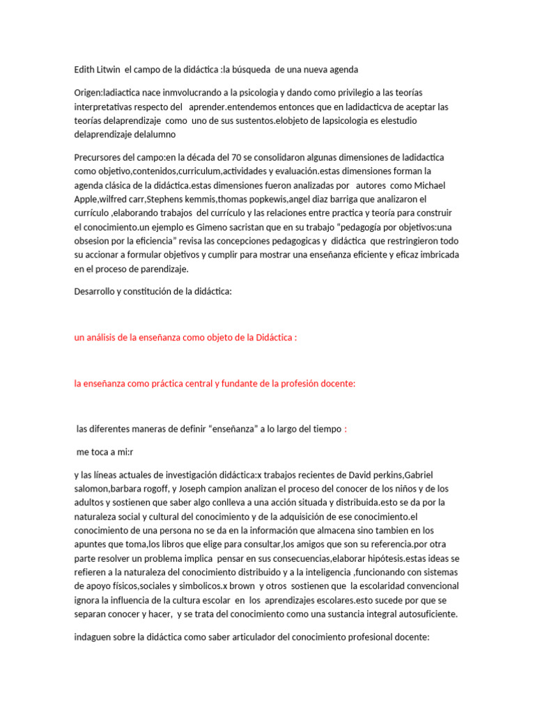 Edith Litwin El Campo de La Didáctica | PDF | Plan de estudios | Enseñando
