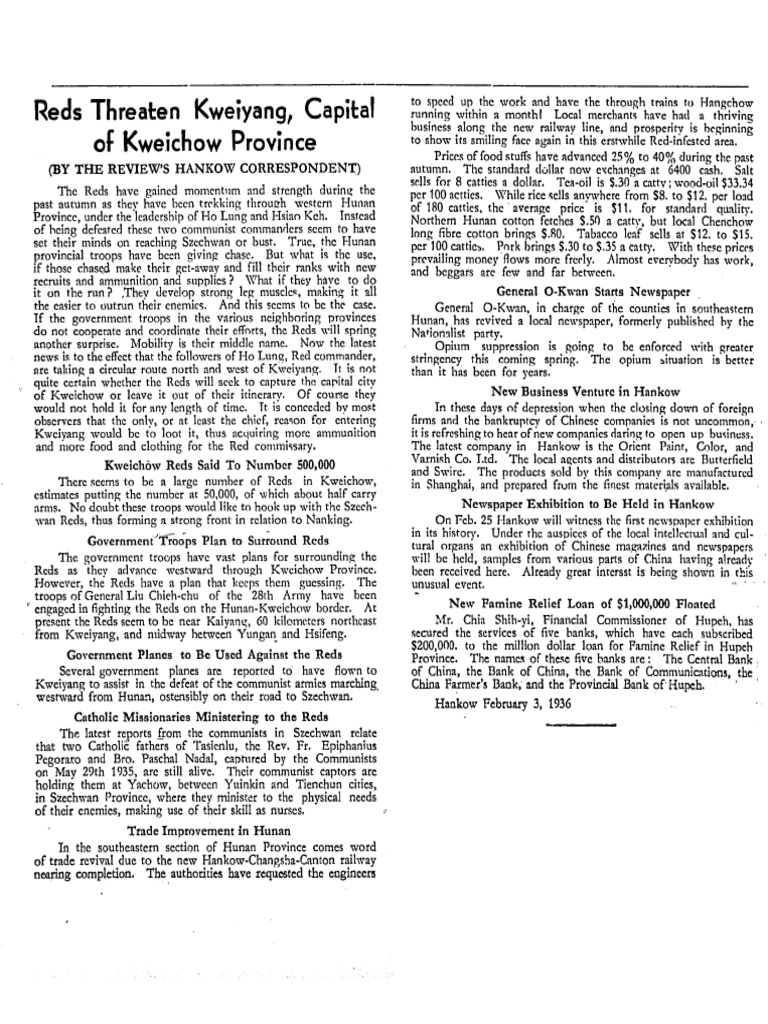 Reds Threaten Kweiyang, Capita | PDF