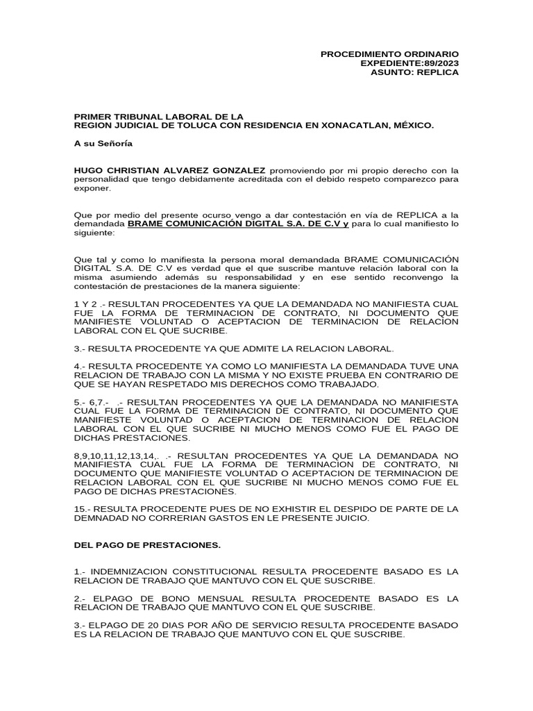 Contestacion Laboral | PDF