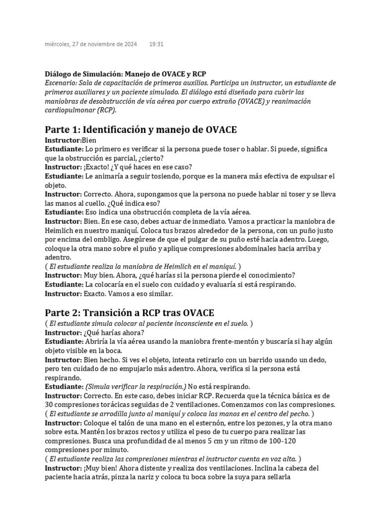 Manejo de OVACE y RCP en Emergencias | PDF | Reanimación cardiopulmonar