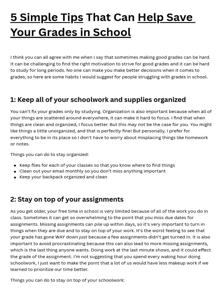 5 Simple Tips That Can Save Your Grades in School | PDF | Homework