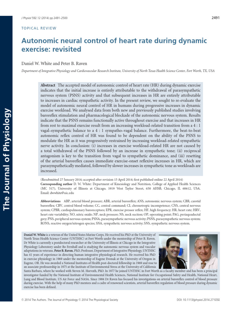 Autonomic Neural Control Of Heart Rate During Dynamic Exercise Revisited White 2014 Pdf