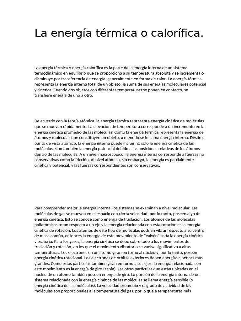 La energía térmica o calorífica | PDF | Termodinámica | Metrología