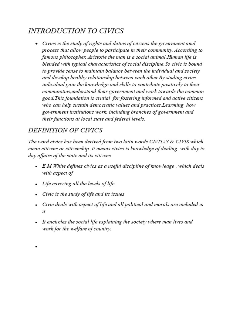 DEFINITION OF CIVICS | PDF | Citizenship | Community