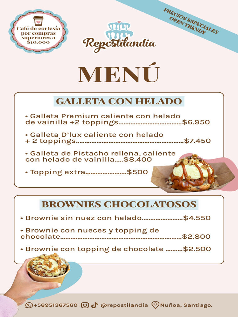 Menú de Postres y Galletas en Ñuñoa | PDF | Confitería | Bocadillos