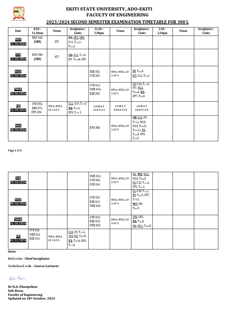 2023_2024 2ND Second Sem Exam Timetable for 300 L | PDF