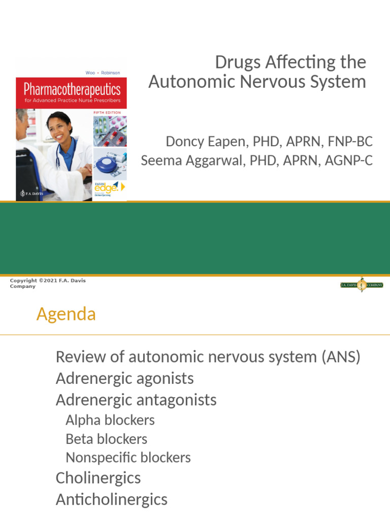 Drugs Affecting The Autonomic Nervous System | PDF | Acetylcholine | Drugs Acting On The Nervous ...
