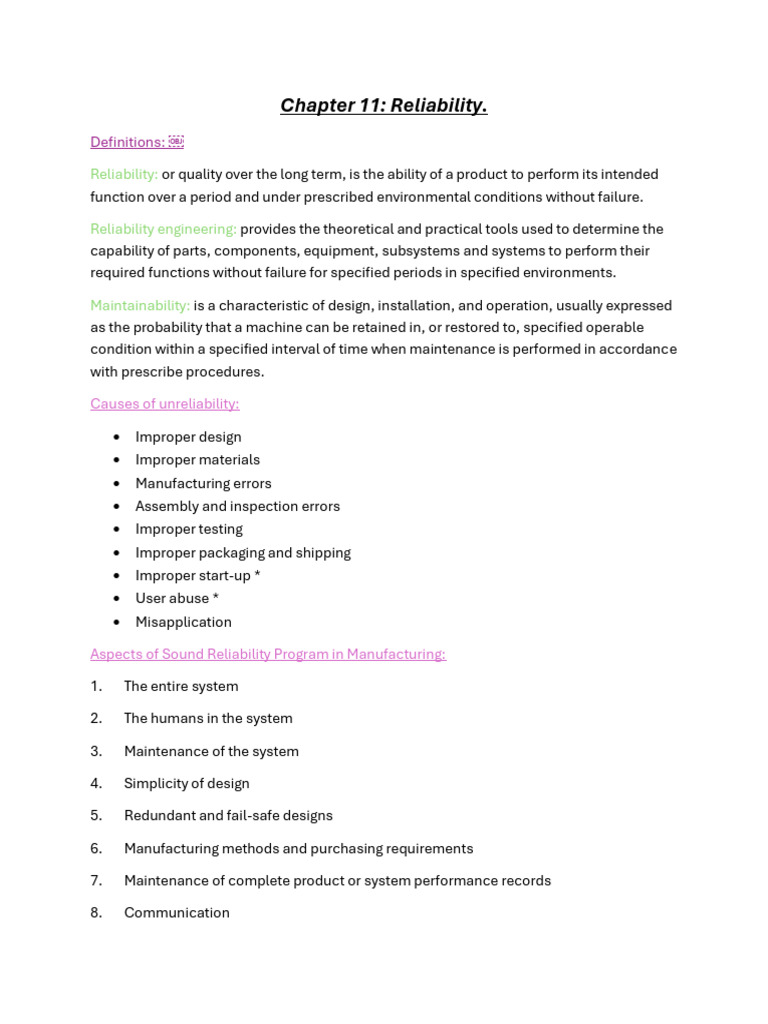 Chapter 11 Reliability | PDF | Reliability Engineering | Engineering