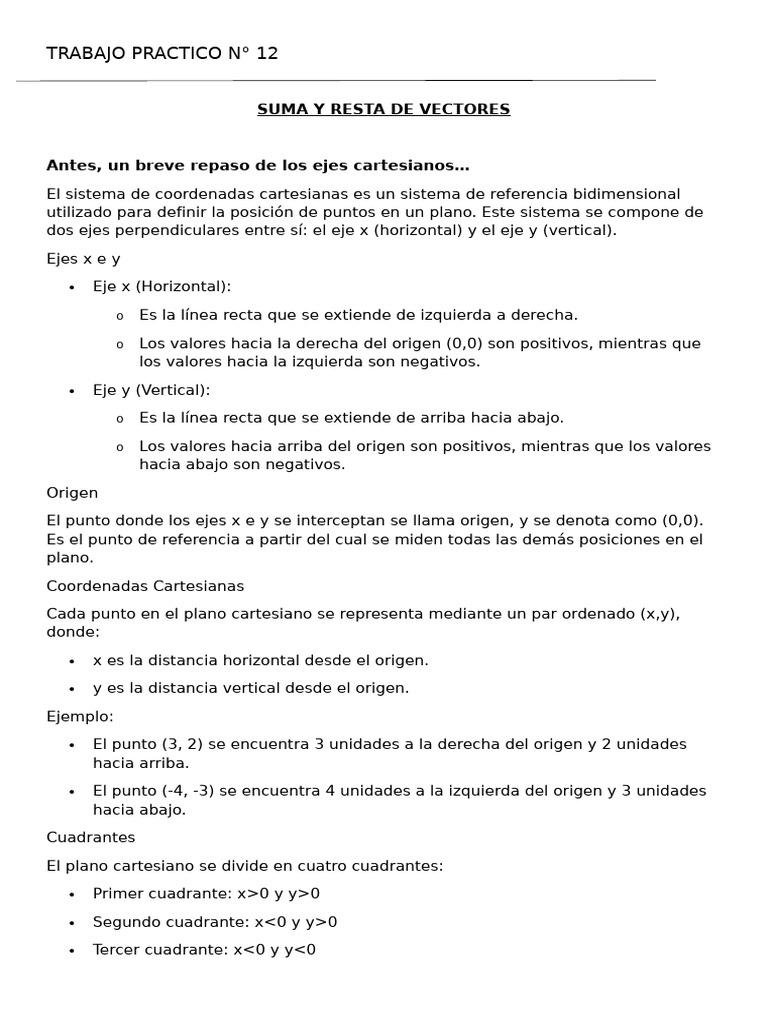 Suma y Resta de Vectores | PDF | Sistema de coordenadas Cartesianas ...