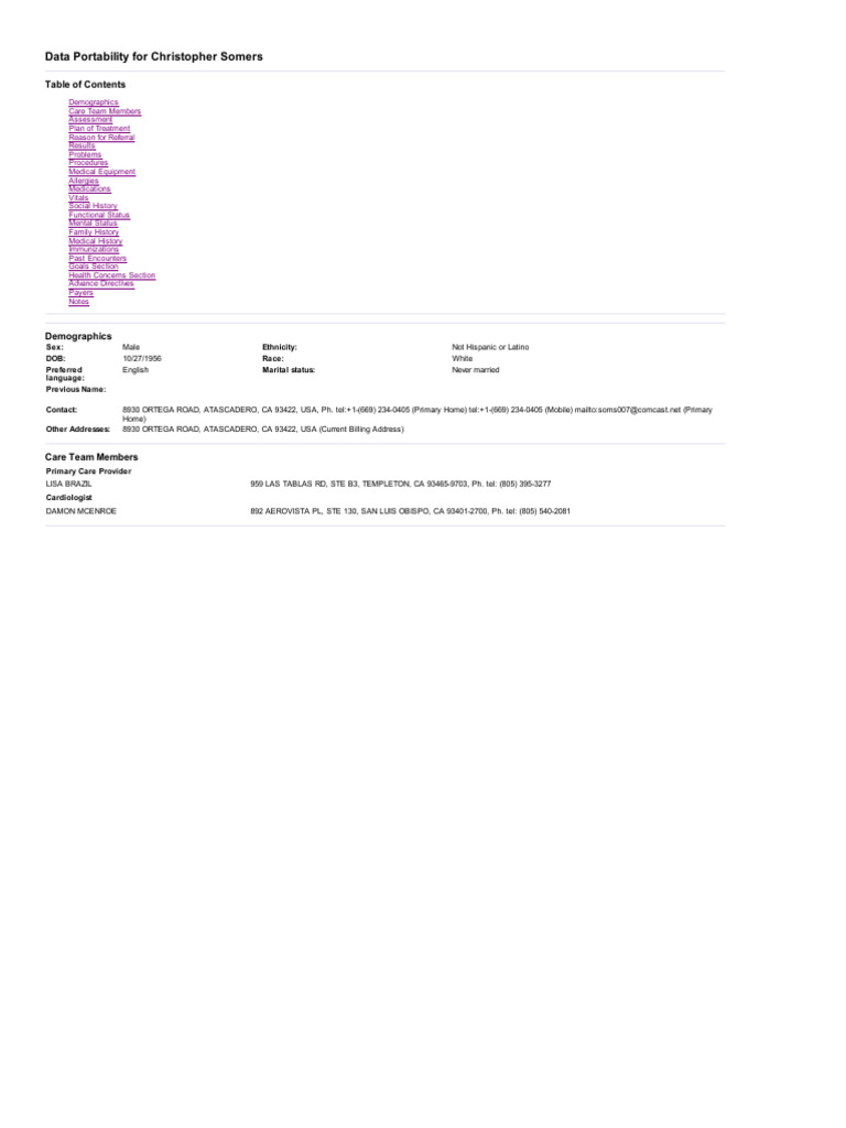 Christopher Somers AmbulatorySummary1 2023-11-12 To 2024-11-12 | PDF | High Density Lipoprotein ...