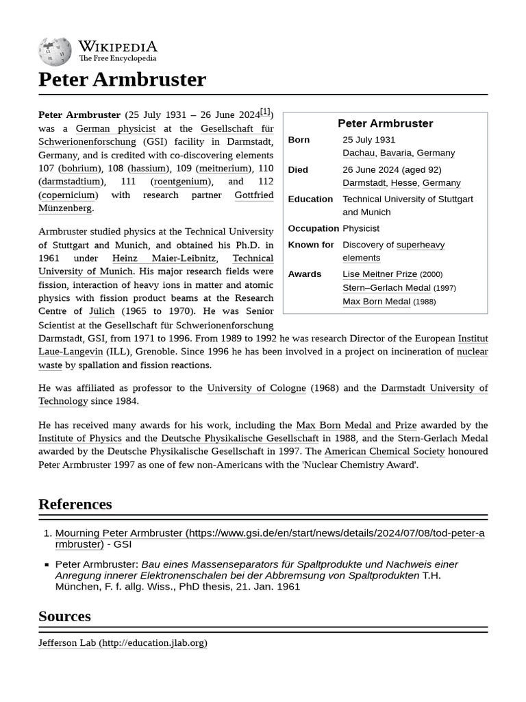 Peter_Armbruster | PDF | Atoms | Nuclear Chemistry