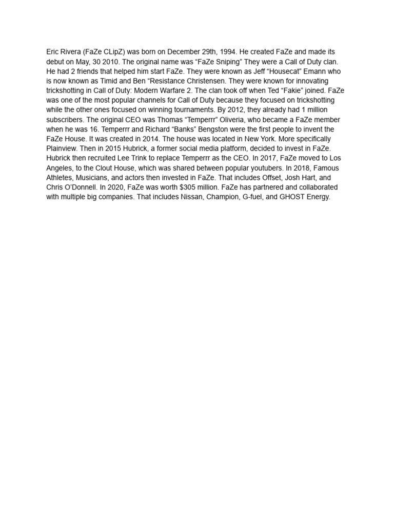 FaZe Clan's History | PDF