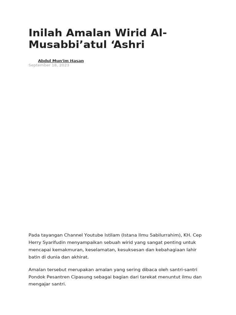 Inilah Amalan Wirid A1 | PDF