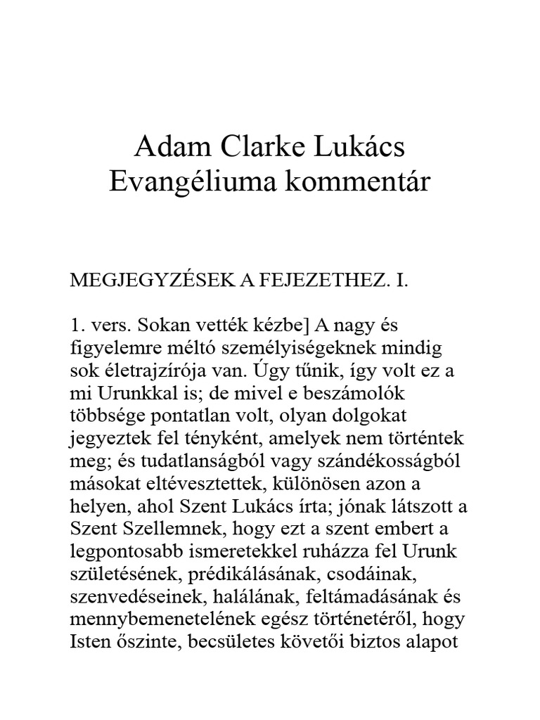 Adam Clarke Lukács Evangéliuma Kommentár | PDF