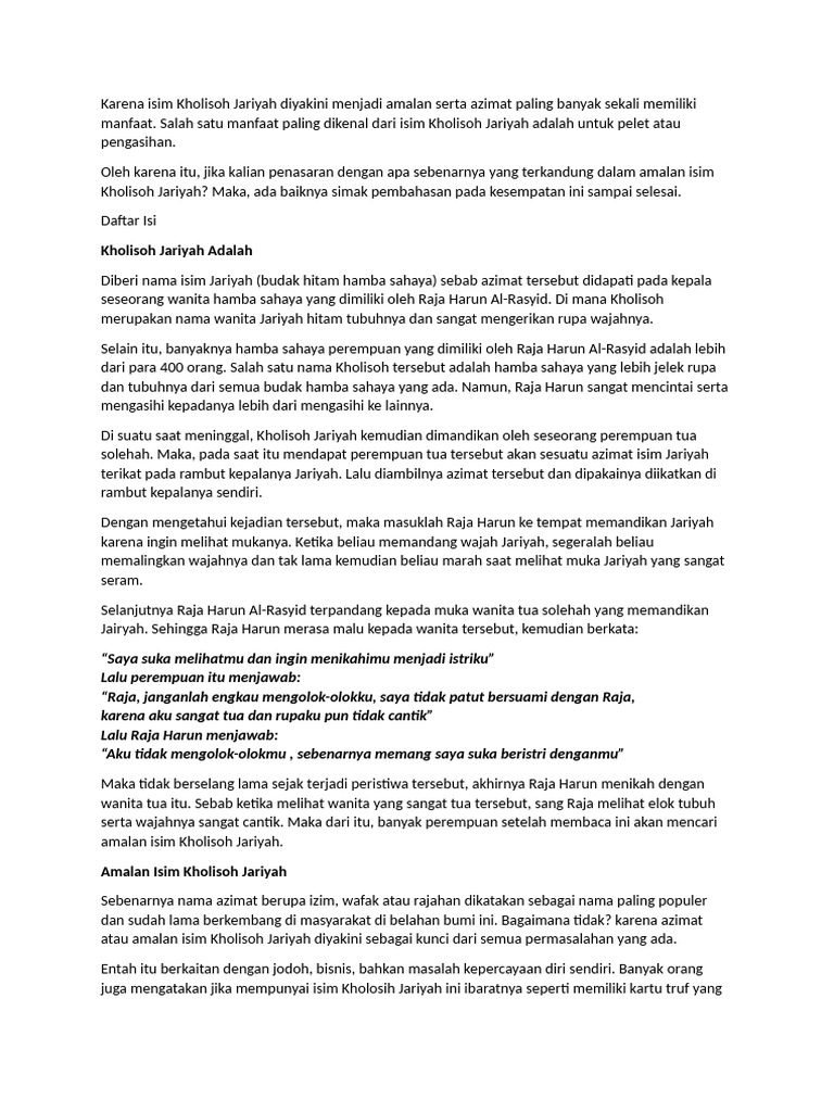 Karena Isim Kholisoh Jariyah Diyakini Menjadi Amalan Serta Azimat ...