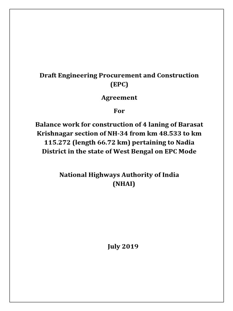 EPC Agreement For NH 34 4 Laning Project PDF Request For Proposal