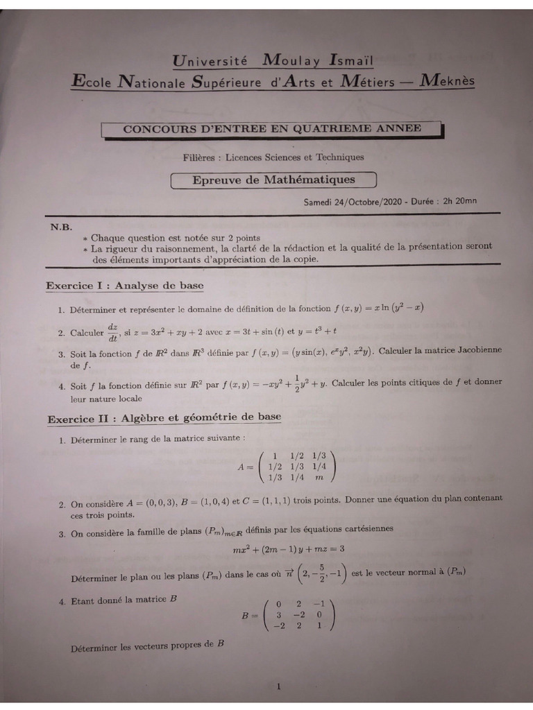 Concours Ensam Meknes 2020 | PDF