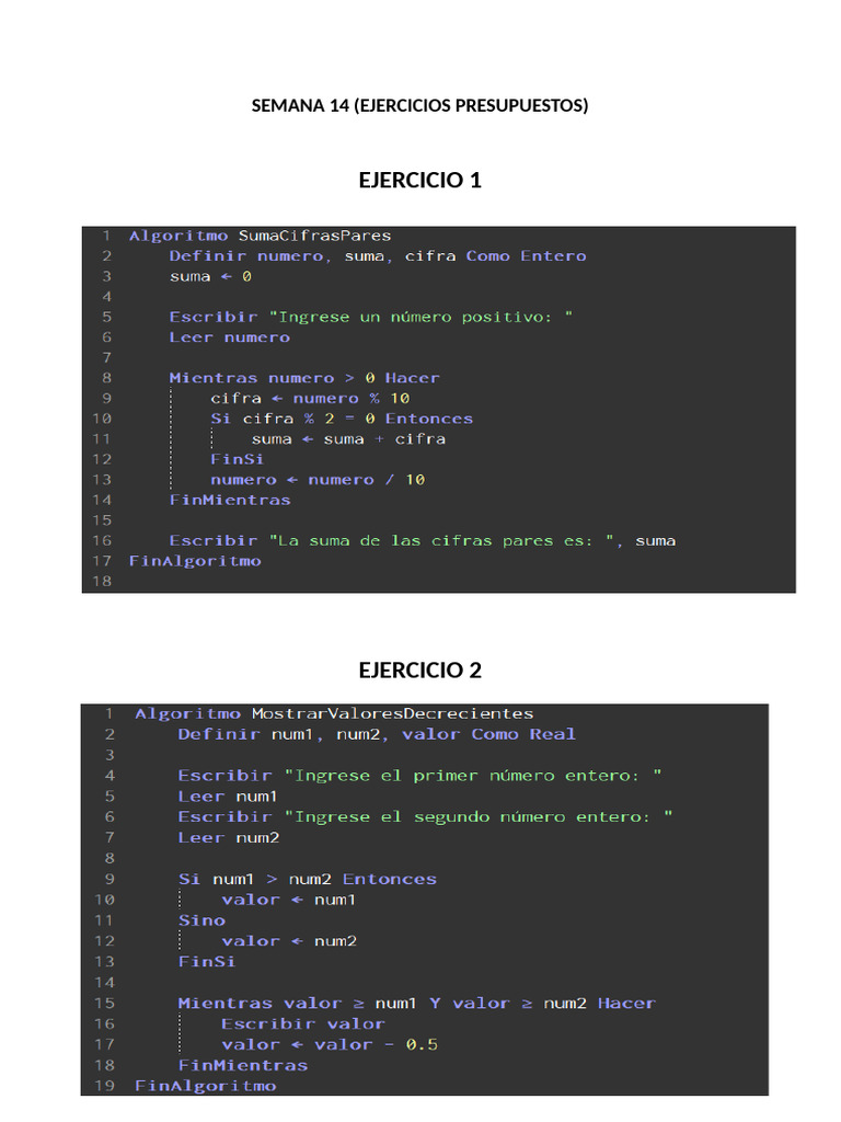 Semana 14 Algoritmos (Ejercicios Presupuestos) | PDF
