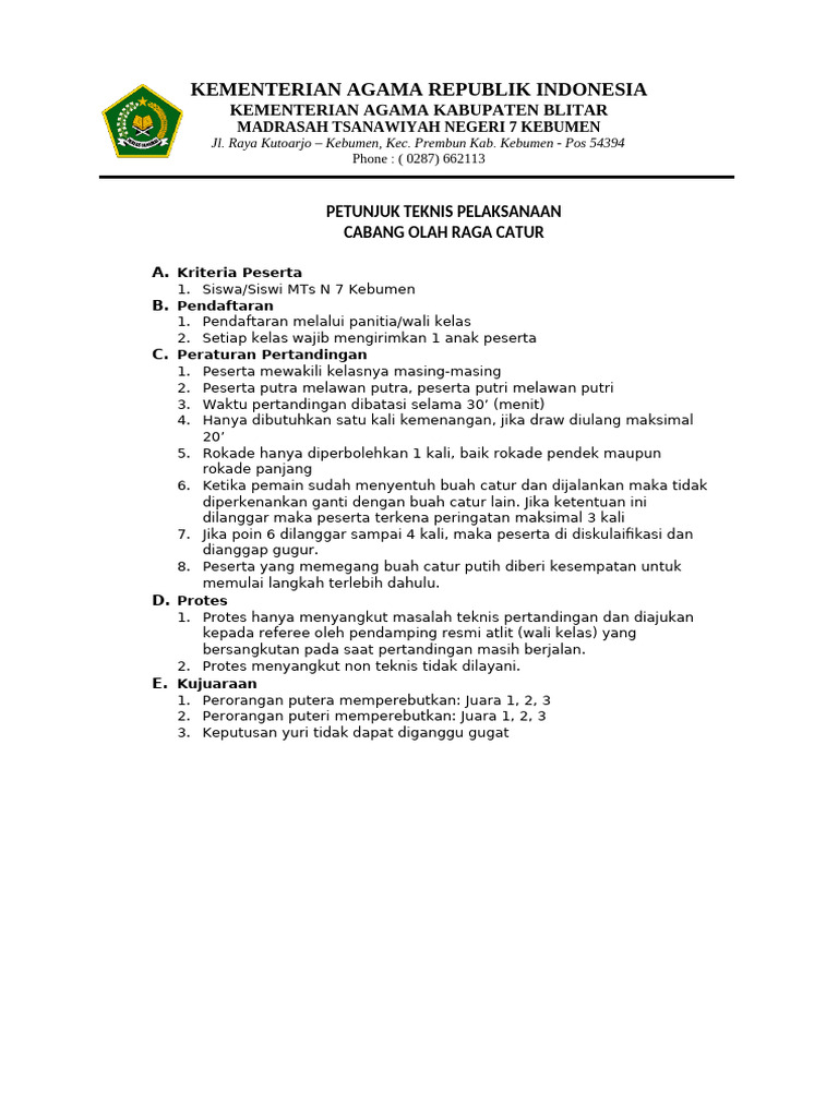 Juknis Lomba Catur | PDF