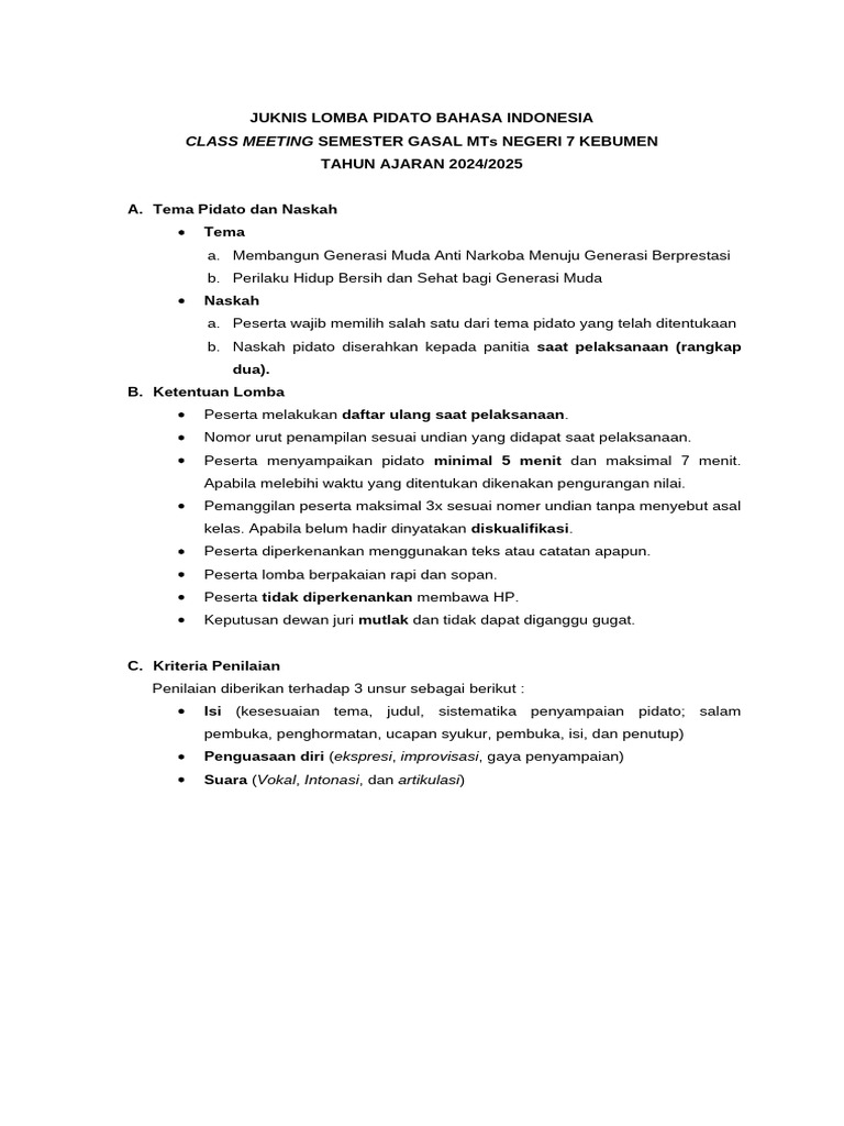Juknis Lomba Pidato Bahasa Indonesia | PDF