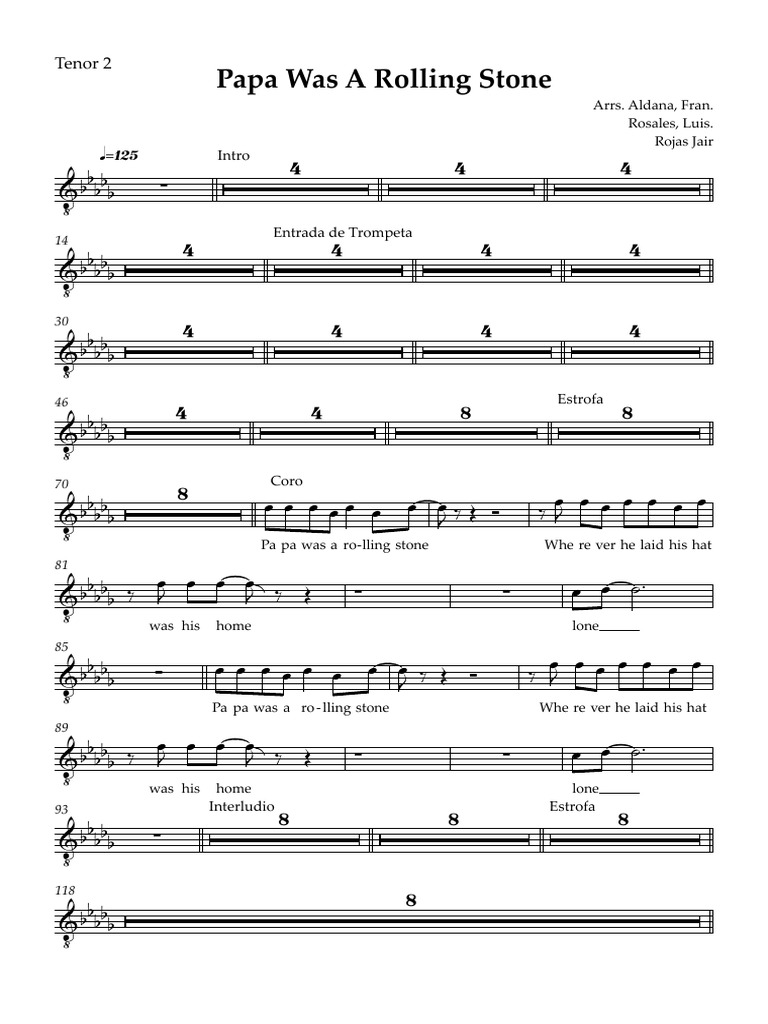 Papa Was A Rolling Stone Plantilla - Tenor 2 | PDF