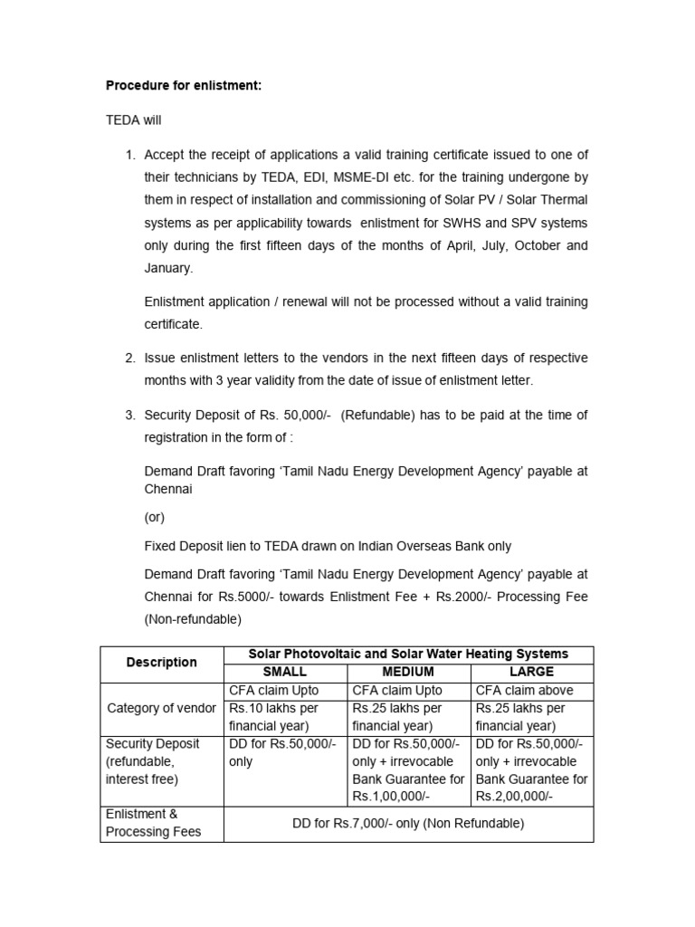 TEDA Vendor Registration Process | PDF | Solar Power | Forms Of Energy