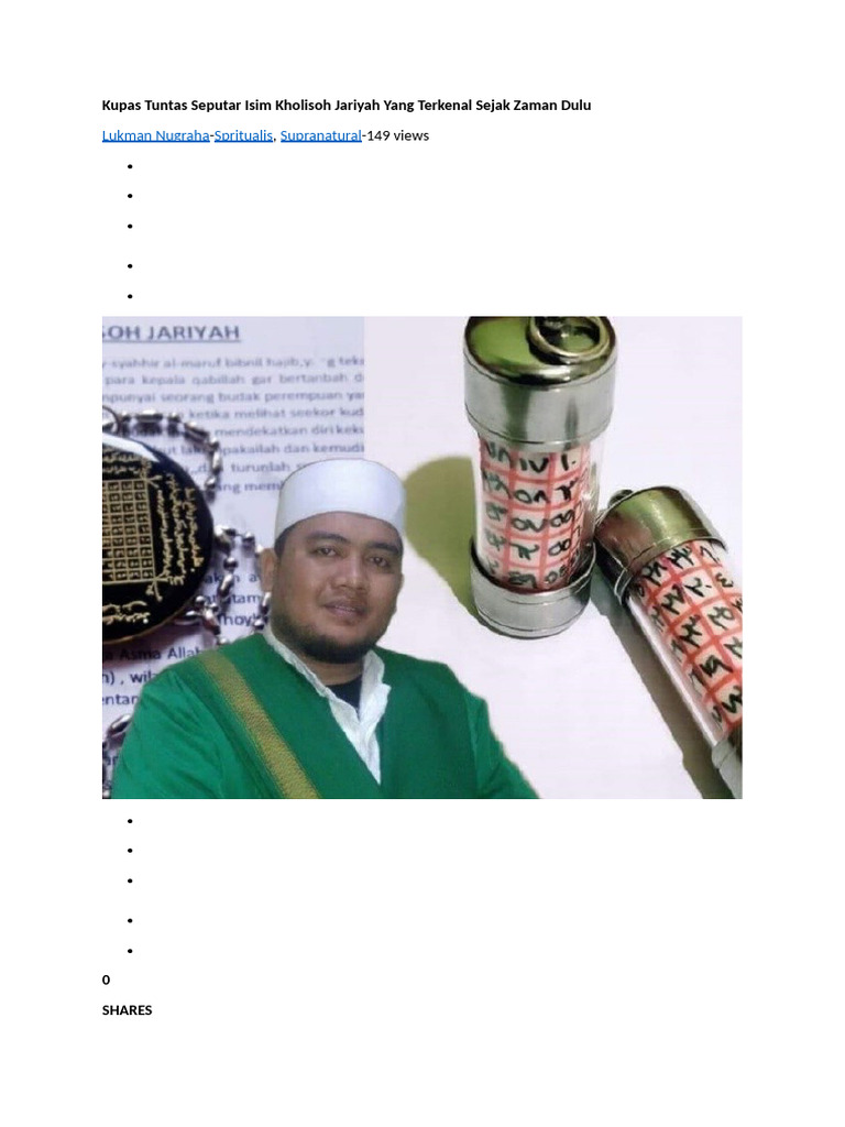 Isim Kholisoh Jariyah: Azimat Populer | PDF