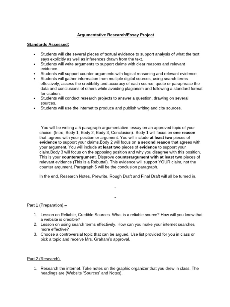Argumentative_Research_Project_Directions | PDF | Argument | Essays